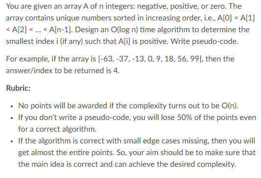 Solved You are given an array A of n integers: negative, | Chegg.com