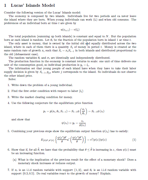 Solved 1 Lucas' Islands Model Consider the following version | Chegg.com