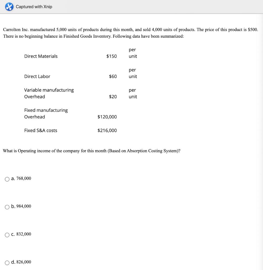 Solved Captured with Xnip QUESTION 11 Carrolton Inc. | Chegg.com