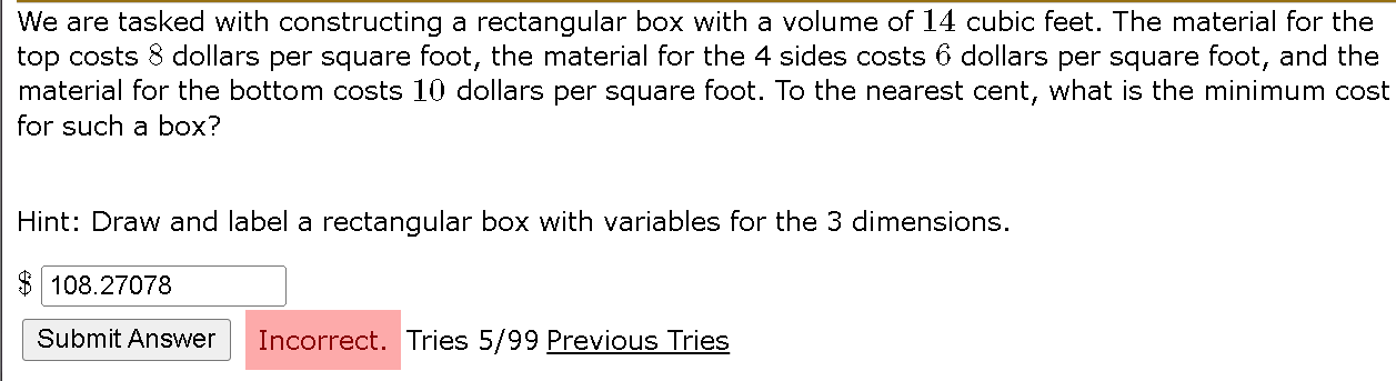 Solved We are tasked with constructing a rectangular box | Chegg.com
