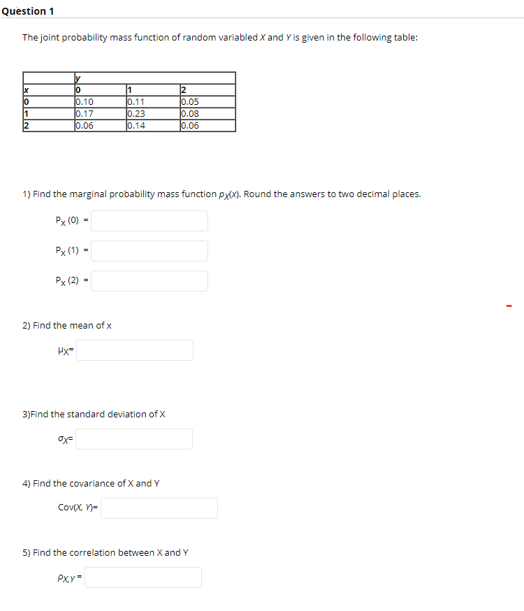 Solved Question 1 The joint probability mass function of | Chegg.com