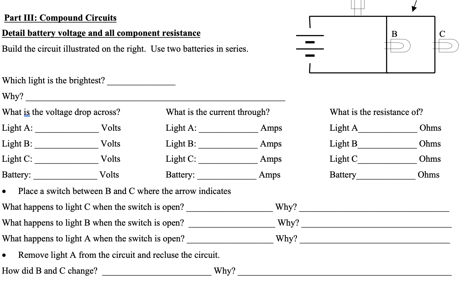 Solved Part III: Compound Circuits Detail battery voltage | Chegg.com