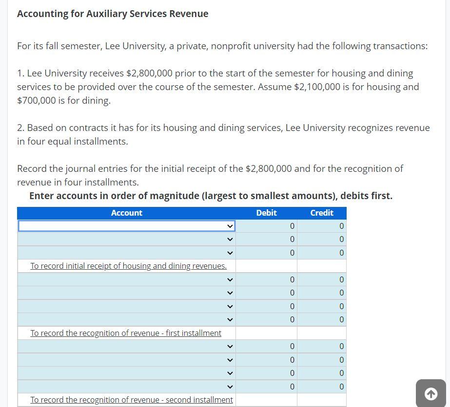 Solved Accounting for Auxiliary Services Revenue For its | Chegg.com