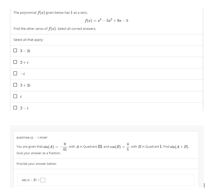 Solved The polynomial f(x) given below has 1 as a zero. f(3) | Chegg.com