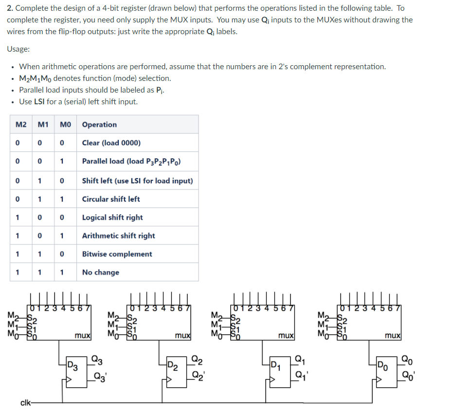 Solved 2. Complete the design of a 4-bit register (drawn | Chegg.com