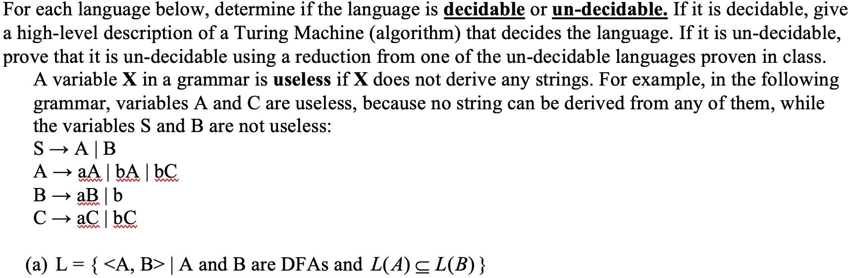 Solved For each language below, determine if the language is | Chegg.com