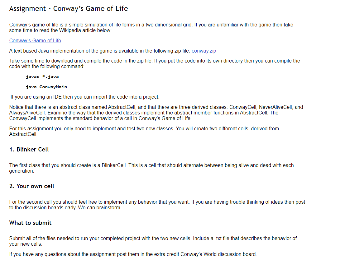 Solved Assignment - Conway's Game of Life Conway's game of | Chegg.com