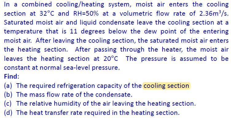 Solved In a combined cooling/heating system, moist air | Chegg.com