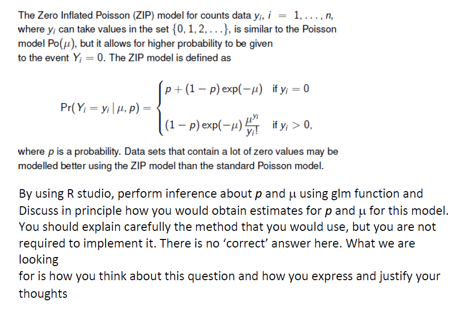 The Zero Inflated Poisson (ZIP) model for counts data | Chegg.com