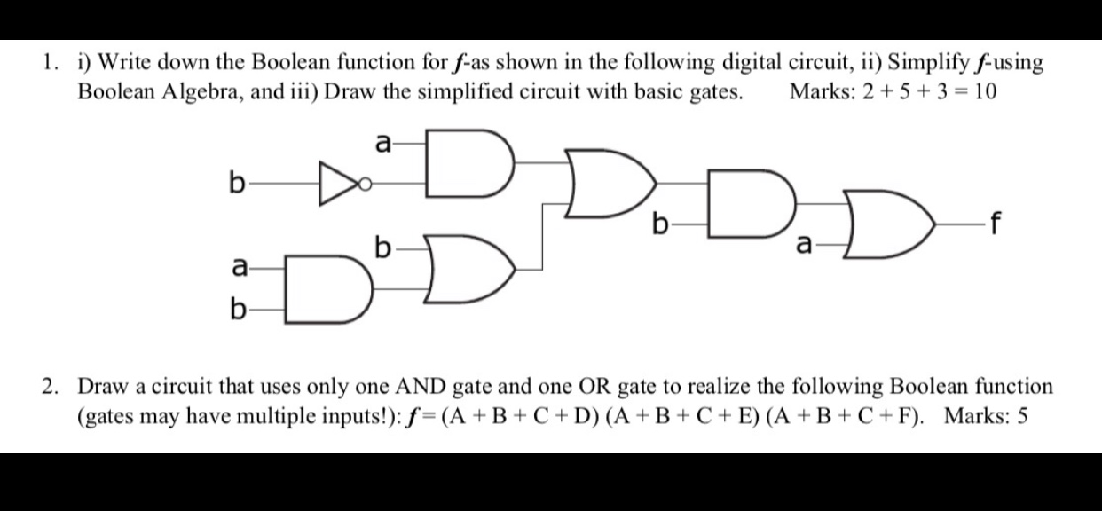 Solved 1. i) Write down the Boolean function for f-as shown | Chegg.com