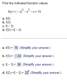 Solved Find the indicated function values. | Chegg.com
