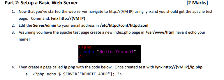Solved Part 2: Setup a Basic Web Server [2 marks] 1. Now | Chegg.com
