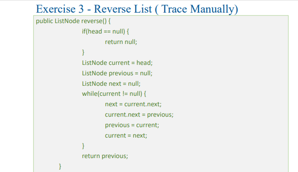 Solved Exercise 3 - Reverse List ( Trace Manually) public | Chegg.com