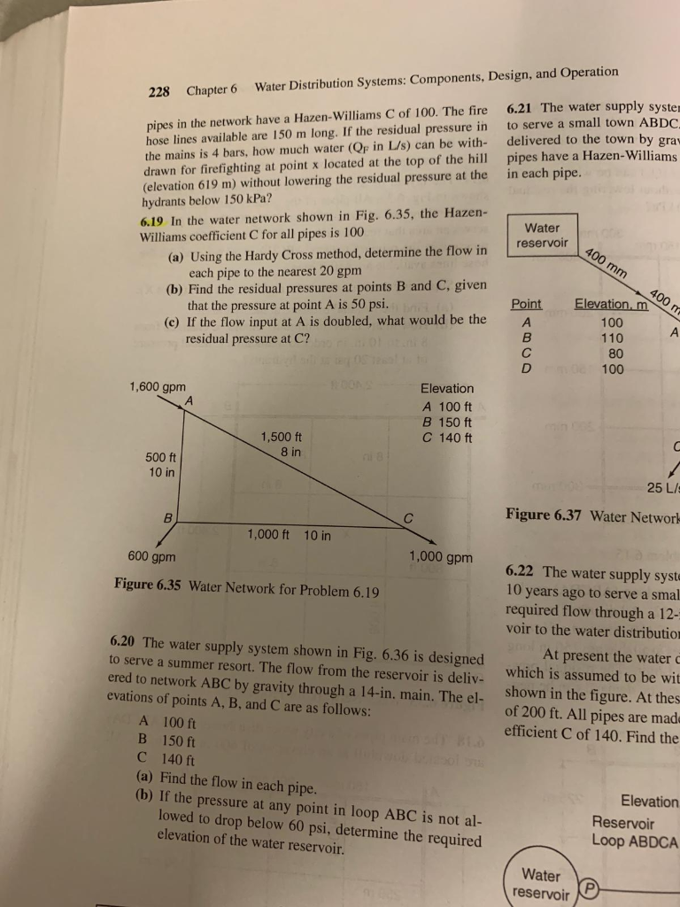 Solved 228 Chapter 6 Water Distribution Systems: Components, | Chegg.com