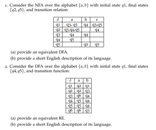 Solved a 1. Consider the NFA over the alphabet {a,b} with | Chegg.com