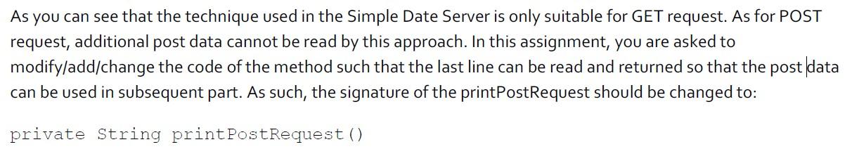 Solved private String printPostRequest () throws IoException | Chegg.com