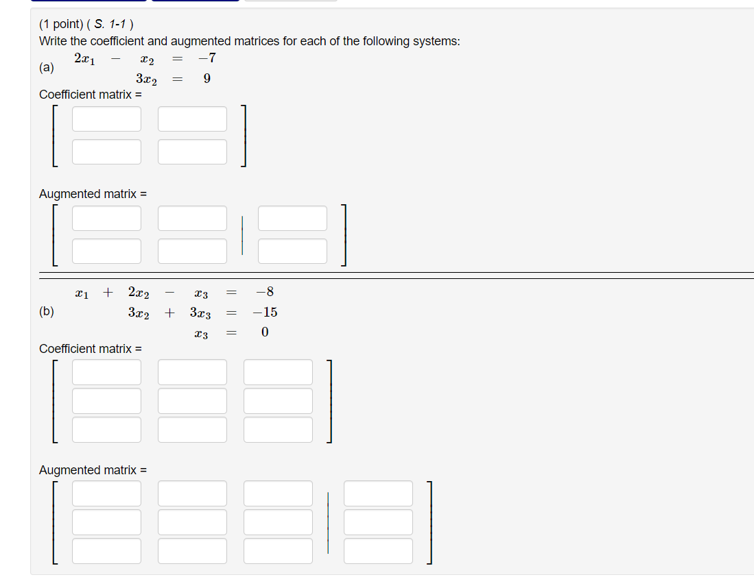 Solved (1 point) (S. 1-1) Write the coefficient and | Chegg.com