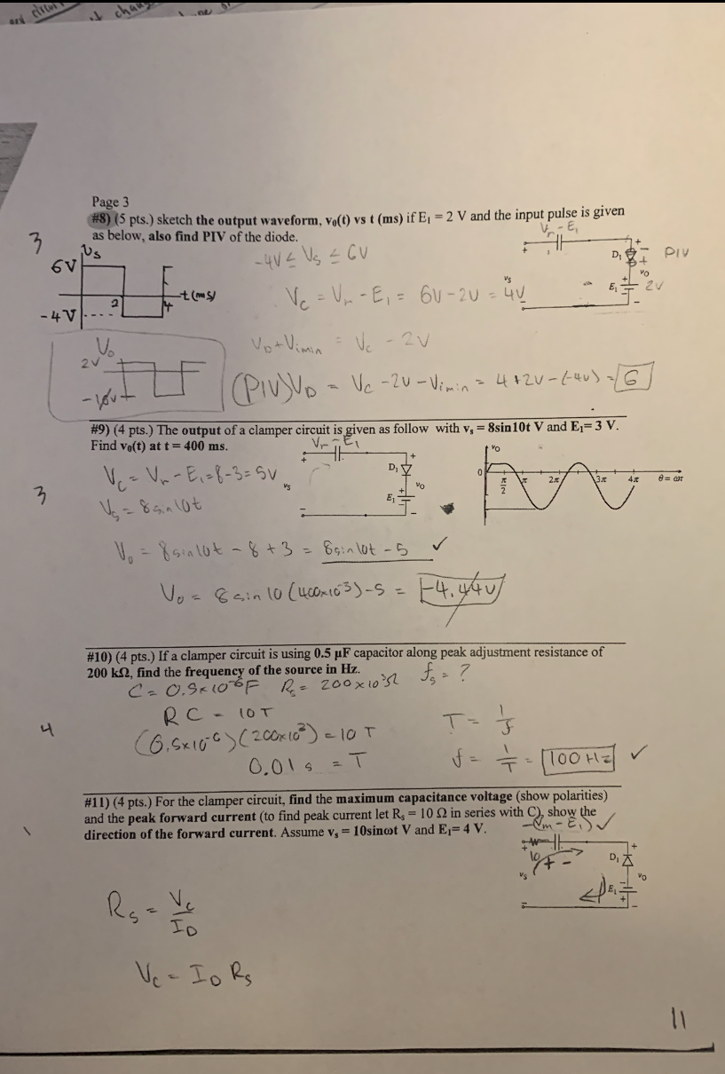 Solved Page 3 #8) (3 pts.) sketch the output waveform, vo(t) | Chegg.com