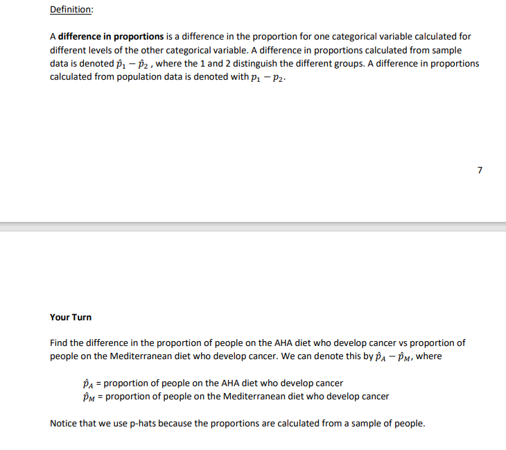 Solved A difference in proportions is a difference in the | Chegg.com