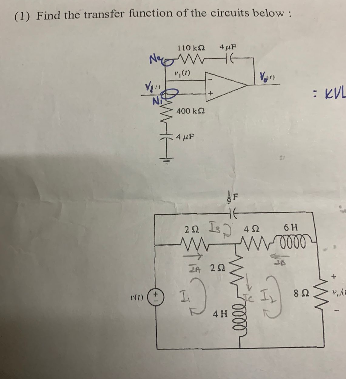 Solved (1) ﻿Find the transfer function of the circuits below | Chegg.com