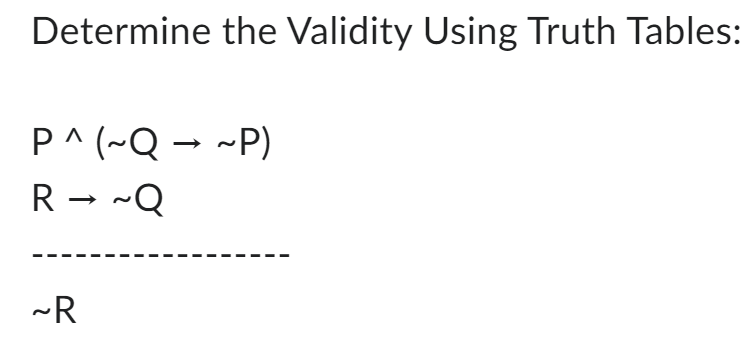 Solved Determine the Validity Using Truth Tables: | Chegg.com