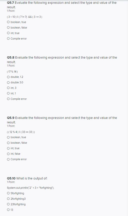 Solved Q5.7 Evaluate the following expression and select the | Chegg.com