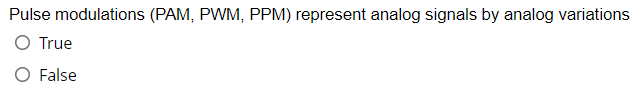 Solved Pulse modulations (PAM, PWM, PPM) represent analog | Chegg.com