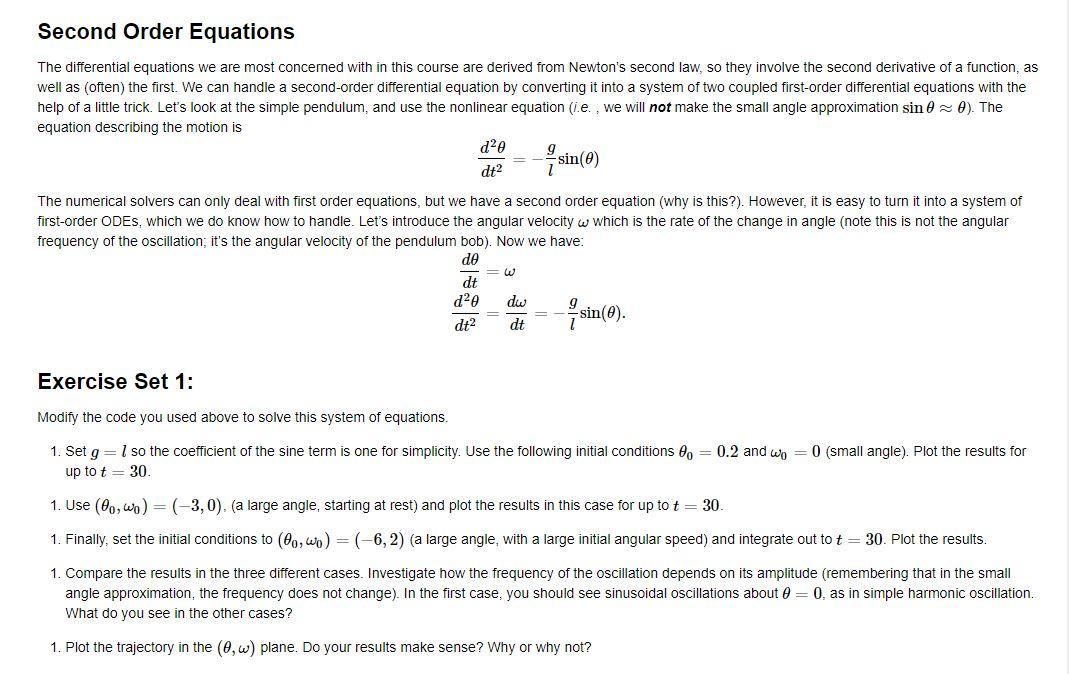 Solved Second Order Equations The differential equations we | Chegg.com