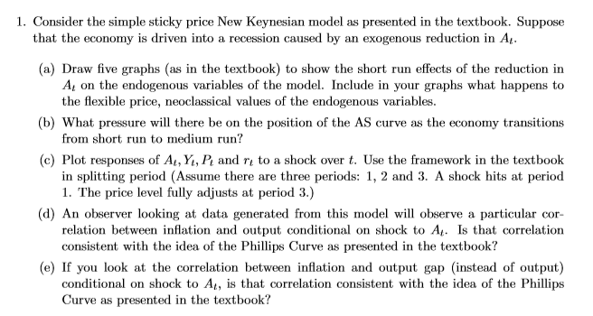 1. Consider the simple sticky price New Keynesian | Chegg.com