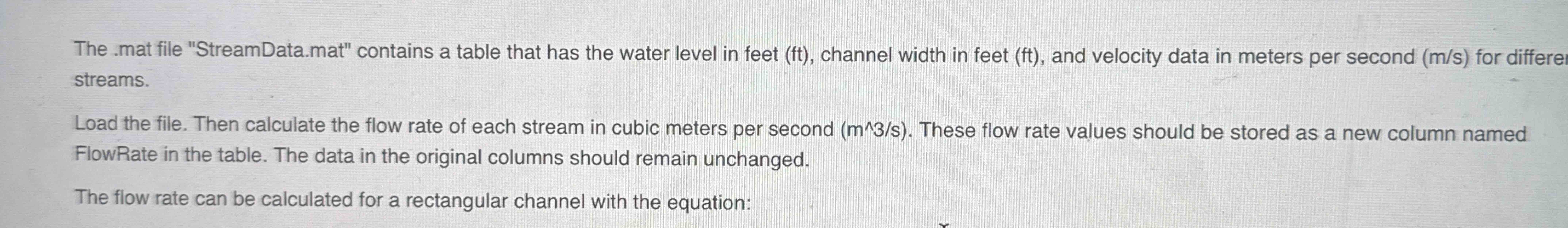 Solved The Mat File Streamdata Mat Contains A Table That