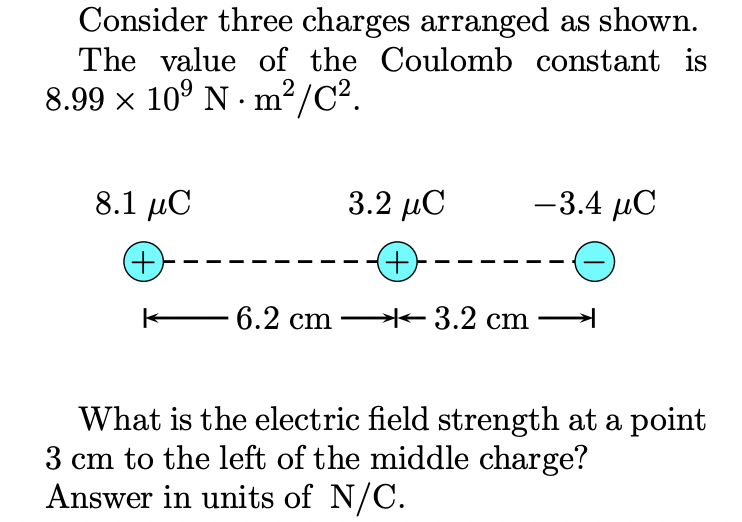 Solved Consider three charges arranged as shown. The value | Chegg.com