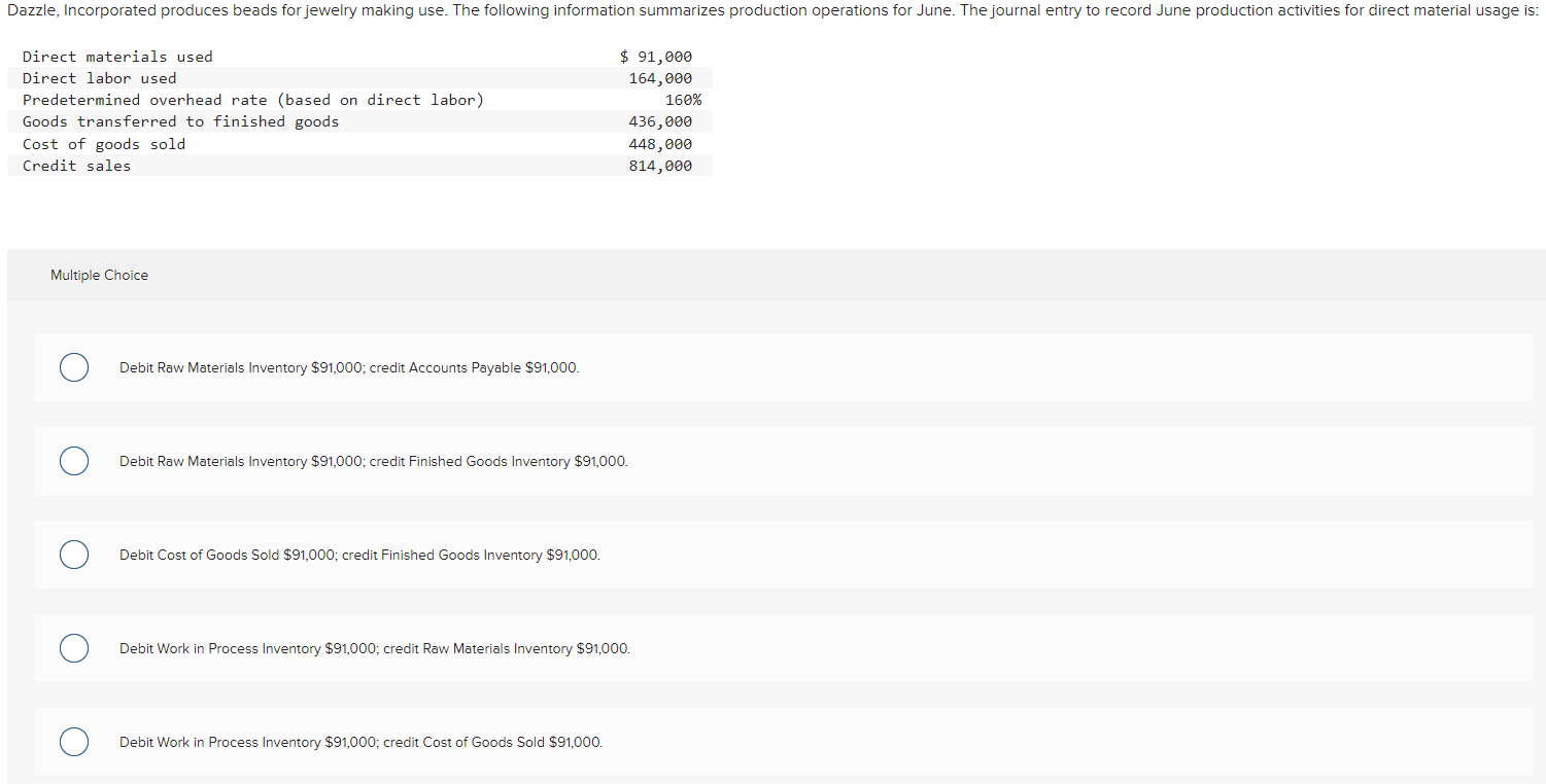 Solved Multiple Choice Debit Raw Materials Inventory | Chegg.com