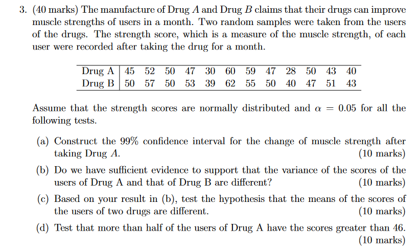 (40 marks) The manufacture of Drug A and Drug B | Chegg.com
