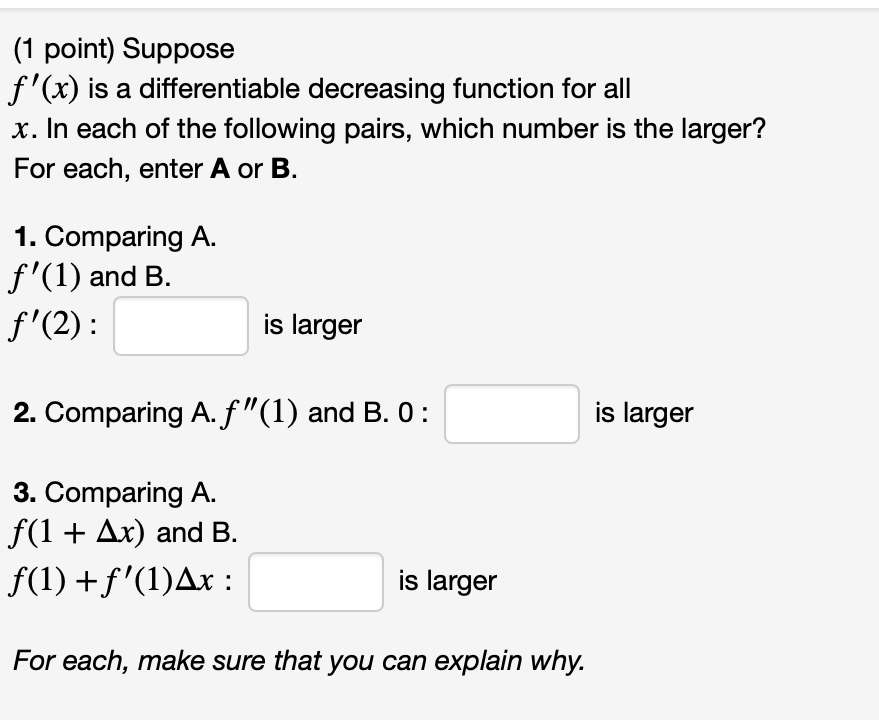 Solved (1 point) Suppose f'(x) is a differentiable | Chegg.com