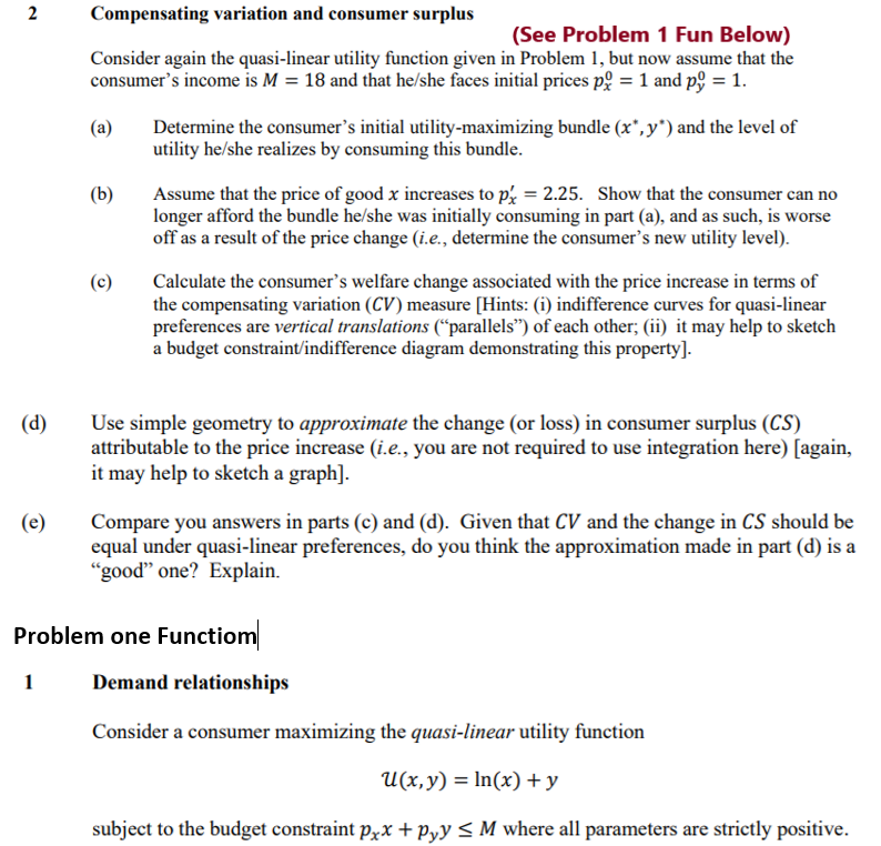 Solved N 2 Compensating variation and consumer surplus (See | Chegg.com