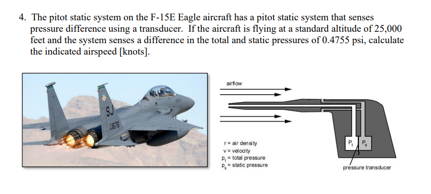 Solved 4. The pitot static system on the F-15E Eagle | Chegg.com