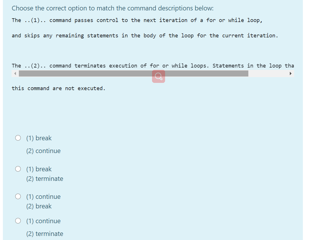 Solved Choose the correct option to match the command | Chegg.com