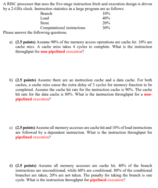 Solved A RISC processor that uses the five-stage instruction | Chegg.com