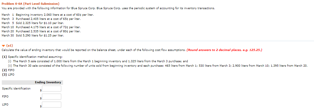 Solved Problem 6-6A (Part Level Submission) You are provided | Chegg.com