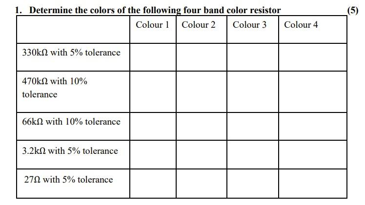 Solved _(5) 1. Determine the colors of the following four | Chegg.com