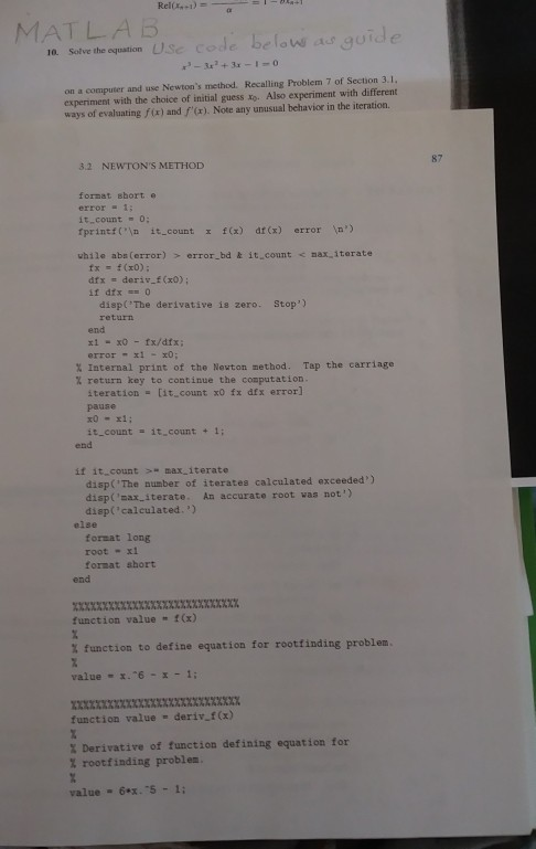 Rel(-1)= MATLAB 1 Solve the oquation Use code belaw | Chegg.com