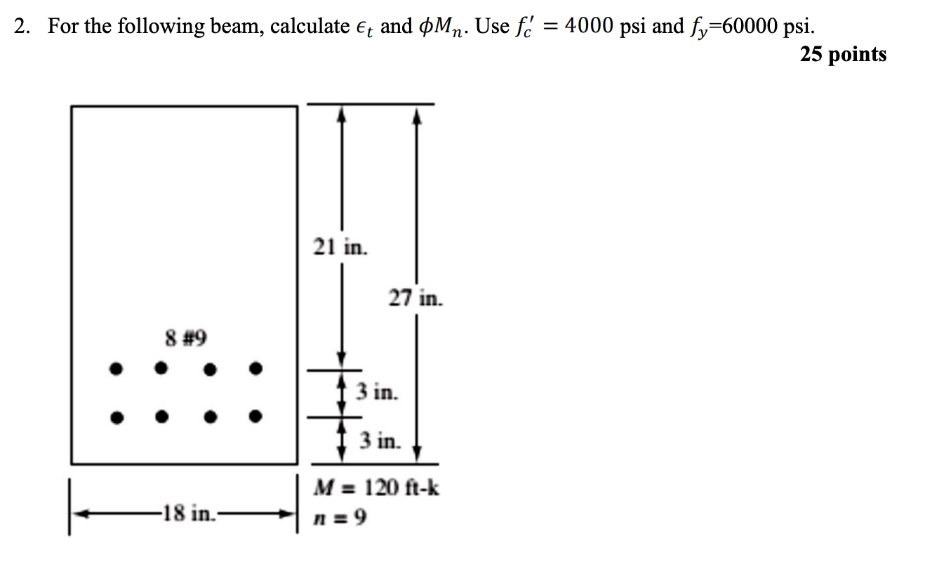 Solved 2. For the following beam, calculate Et and PMn. Use | Chegg.com