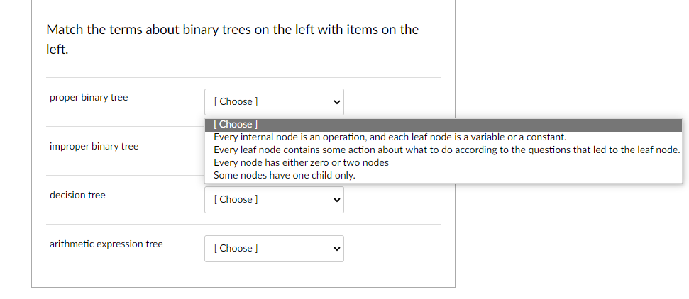 Solved Match the terms about binary trees on the left with | Chegg.com