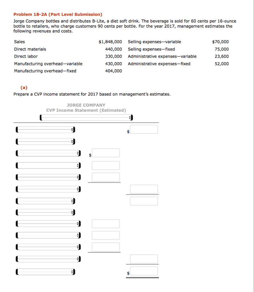 Solved Problem 18-2A (Part Level Submission) Jorge Company | Chegg.com