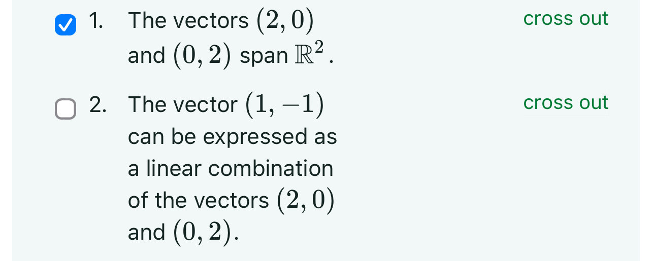 The vectors (2,0)cross outand (0,2) ﻿span R2.The | Chegg.com