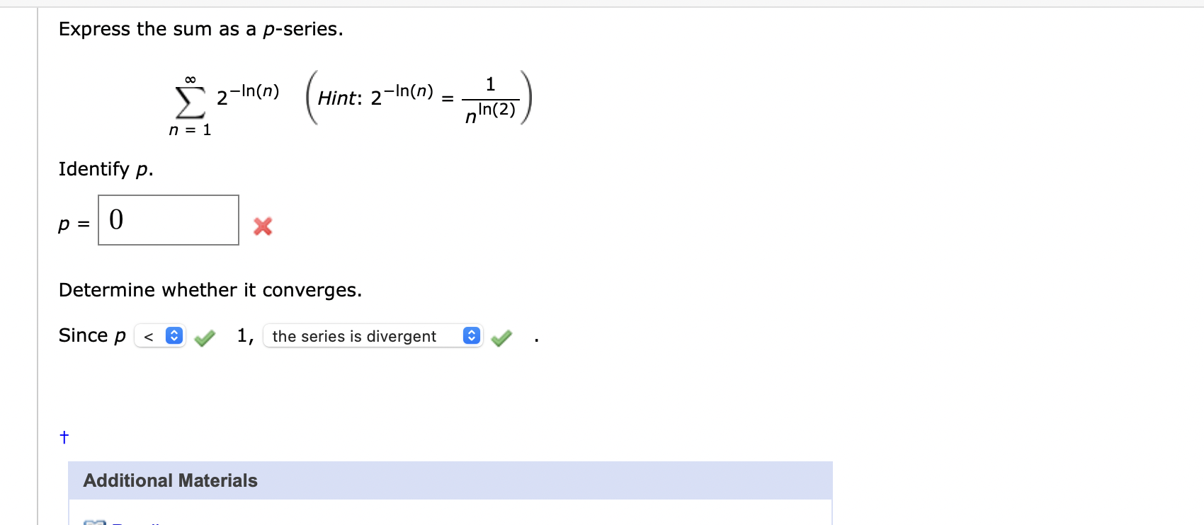 Solved Express the sum as a p-series. ∑n=1∞2−ln(n)( Hint: | Chegg.com