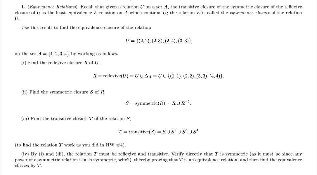 Solved 1. (Equivalence Relations). Recall that given a | Chegg.com