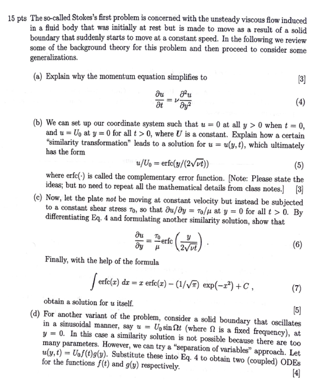 at 15 pts The so-called Stokes's first problem is | Chegg.com