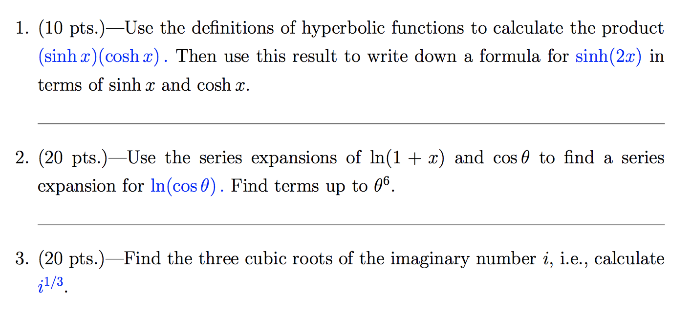 Solved 1. (10 pts.)—Use the definitions of hyperbolic | Chegg.com