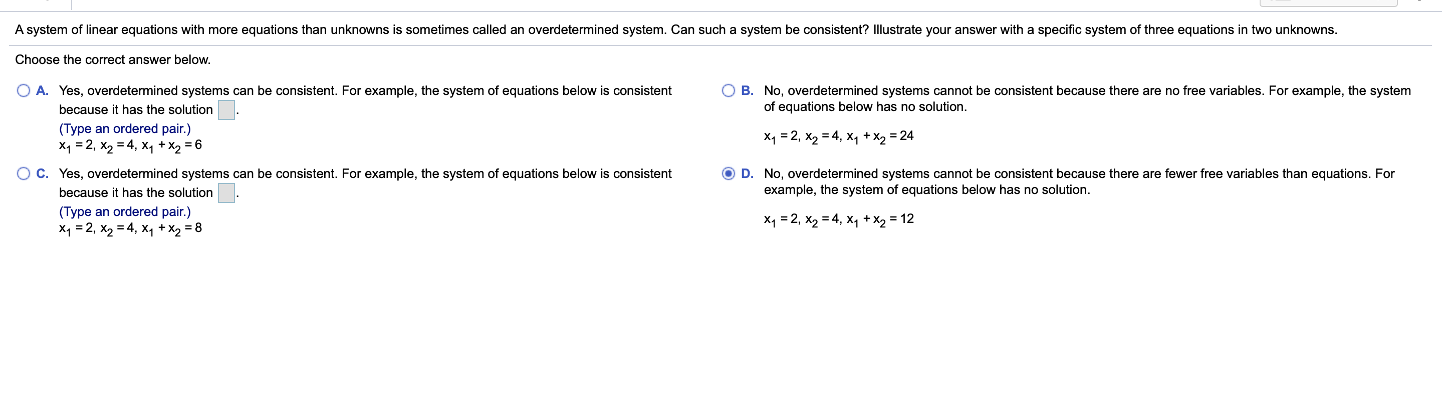 Solved A system of linear equations with more equations than | Chegg.com